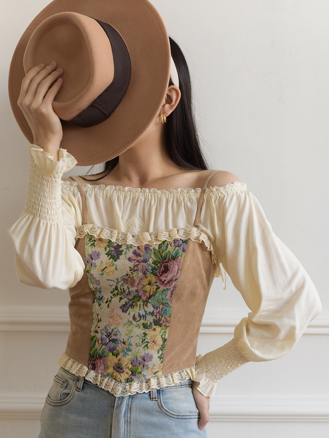 Doreen 復古一字肩刺繡襯衫 – Simple Retro TW